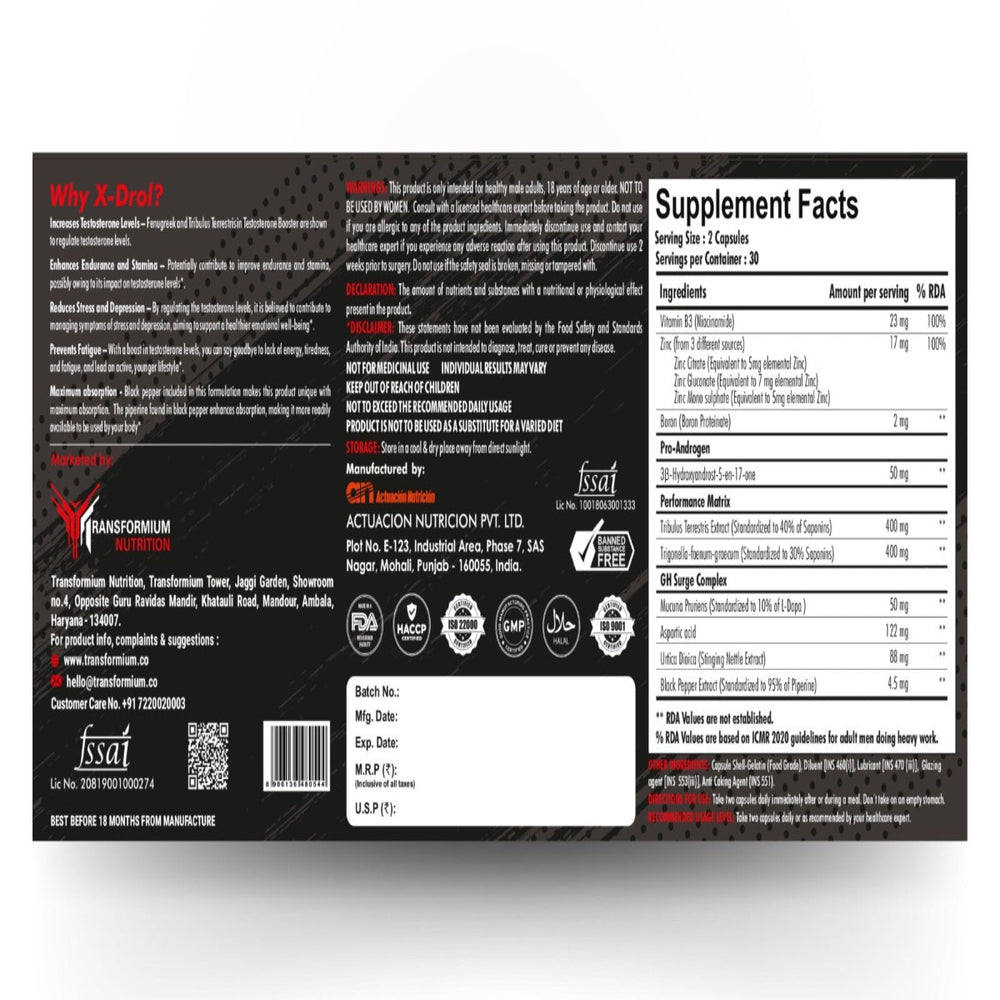X-Drol (GH Booster Testo Booster) – Transformium Nutrition